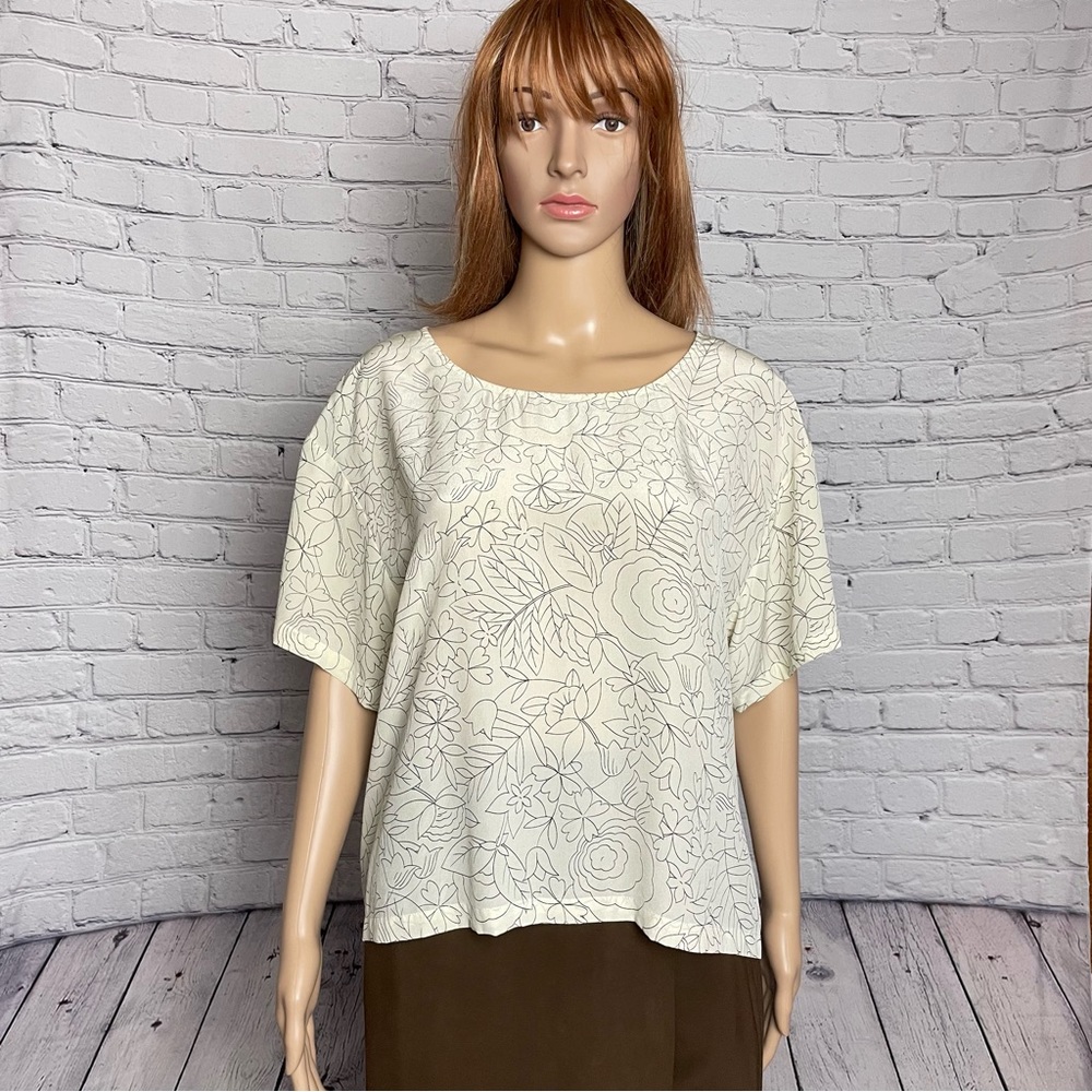 Anthropologie Postage Stamp White Floral Silk Blouse … - Gem